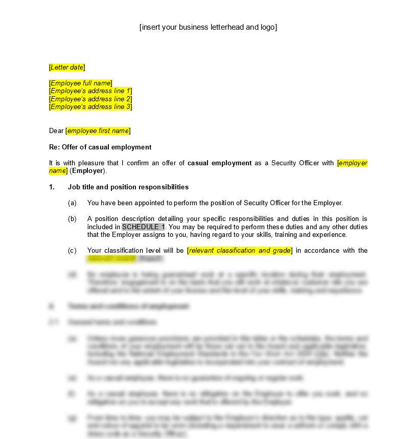 Casual Security Officer Employment Agreement - GuardHERE Consulting ...